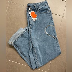 Princess Polly | Jeans | Denim Heart Rhinestone Wide Leg Jeans | Poshmark